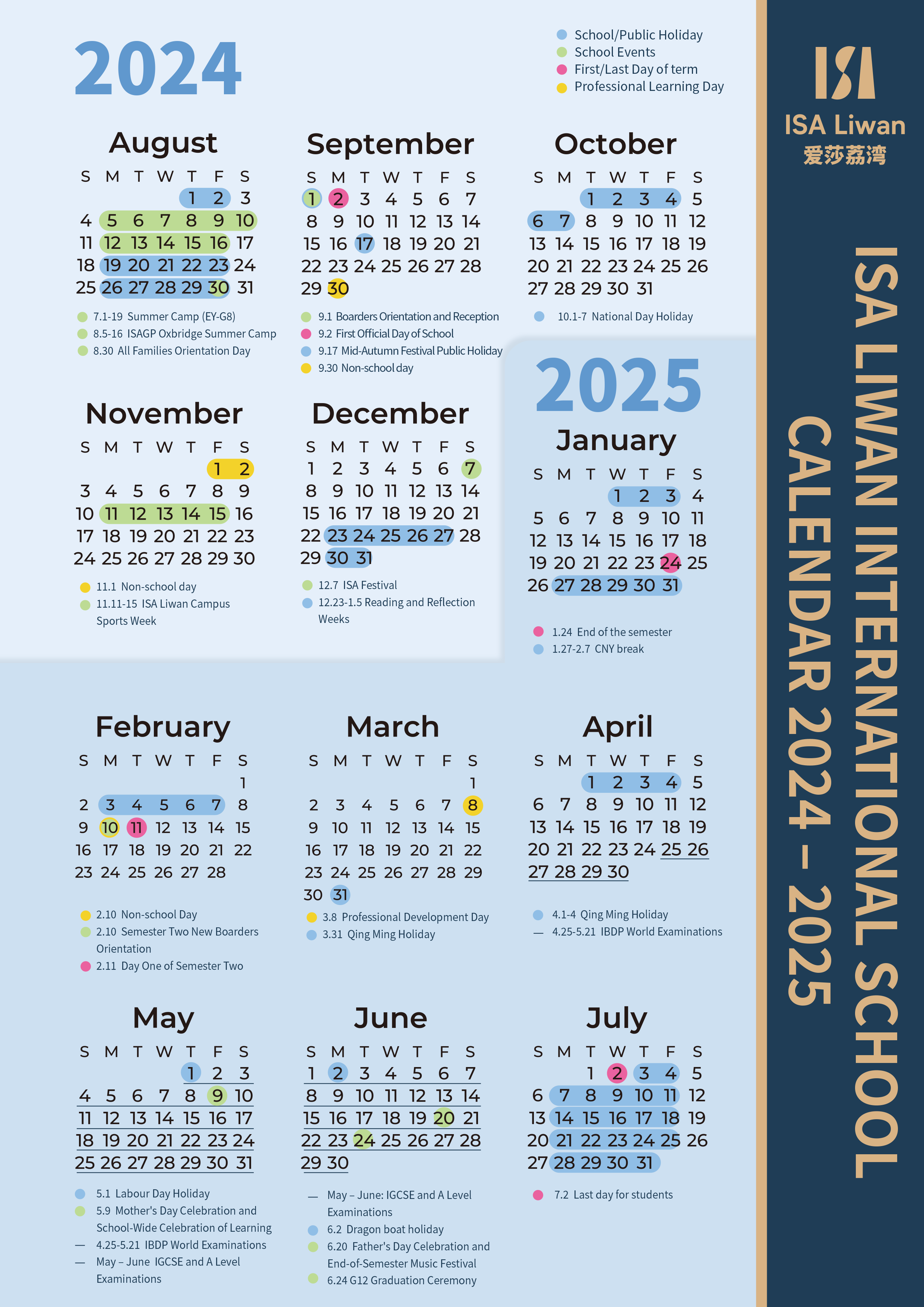 School Calendar - ISA Liwan International School